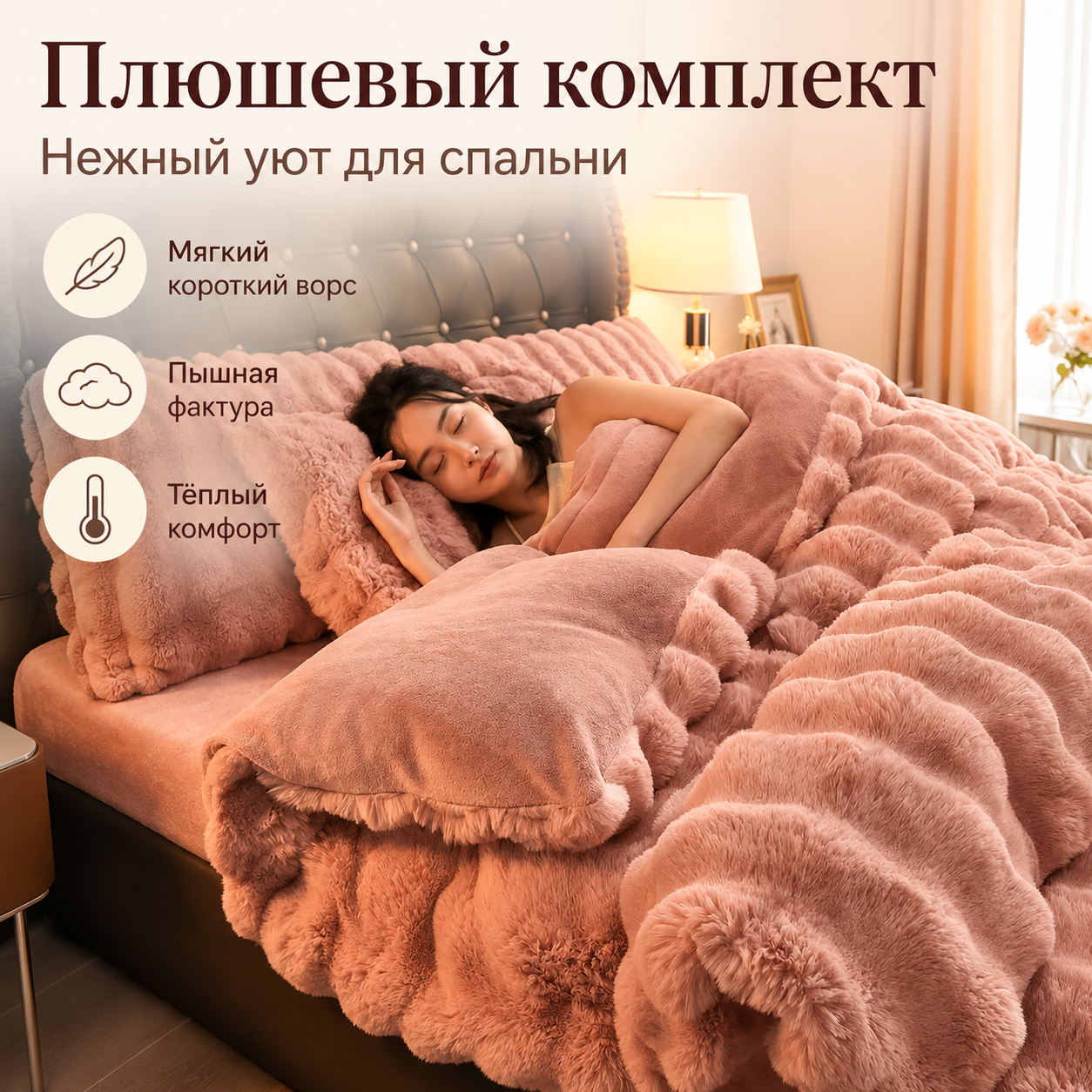 Комплект постельного белья, Мех искусственный, Двуспальный с простыней Евро