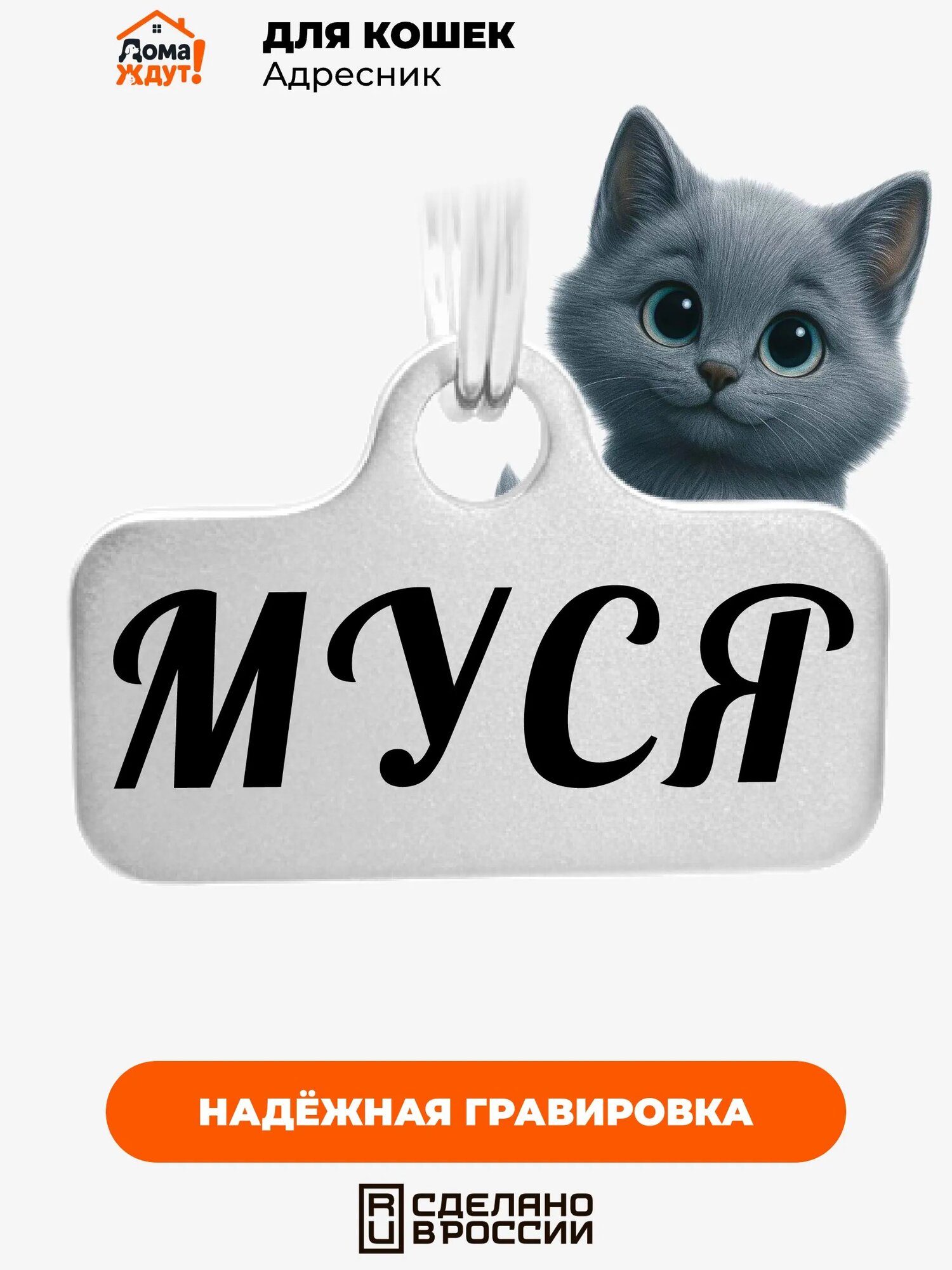 Именной адресник для кошек, с лазерной гравировкой. Жетон из нержавеющей стали Дома ждут!