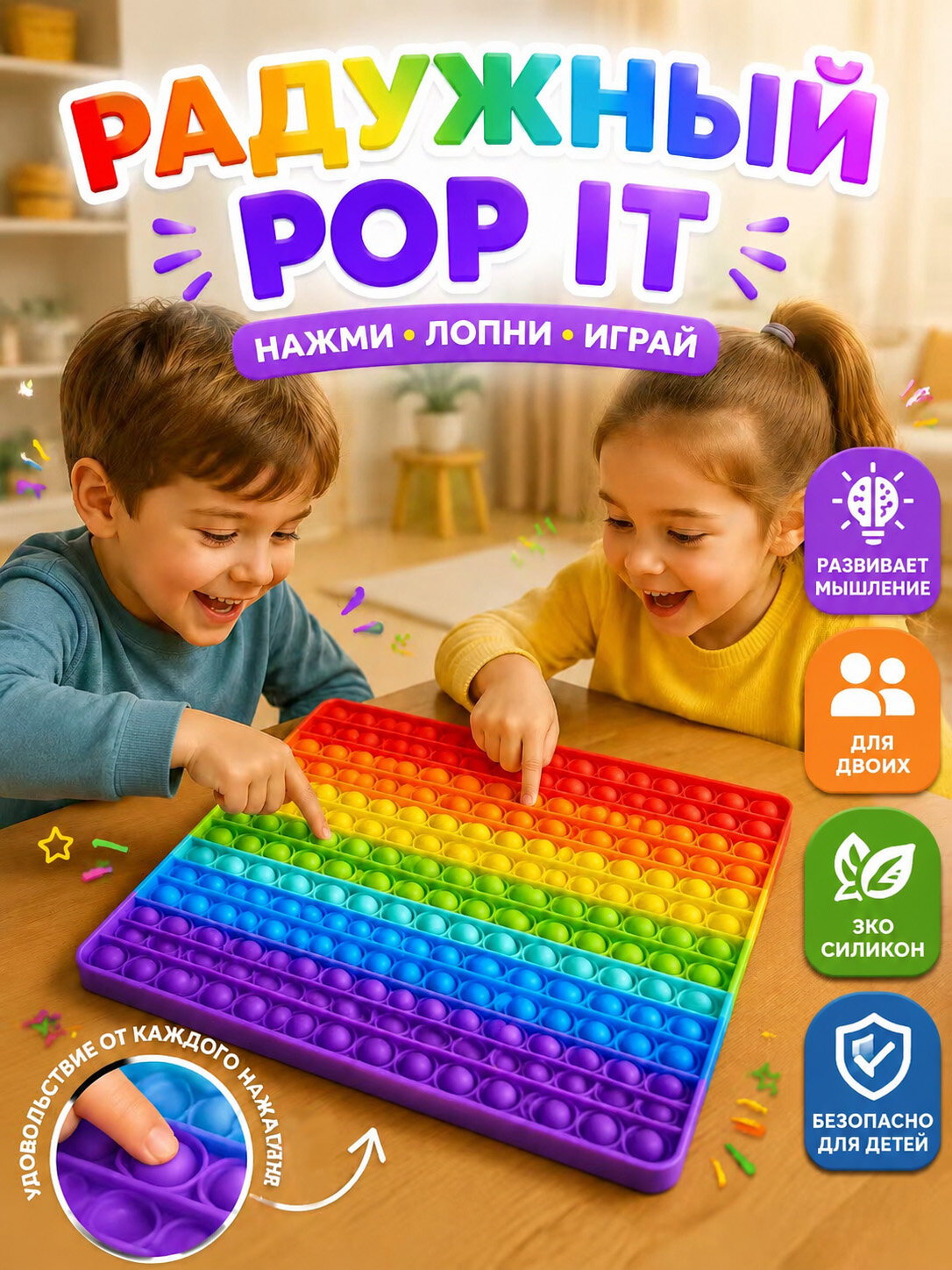 Игрушка-антистресс Pop it, ПОП ИТ, Вечная пупырка, Квадрат 30 см поп ит квадрат 30 см пупырка
