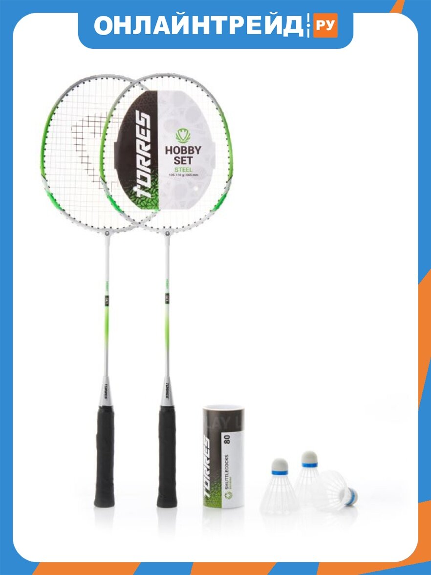 Набор для бадминтона Torres Hobby Set, BD23506, для начинающ, стал. стерж и обод, со струнами, зел