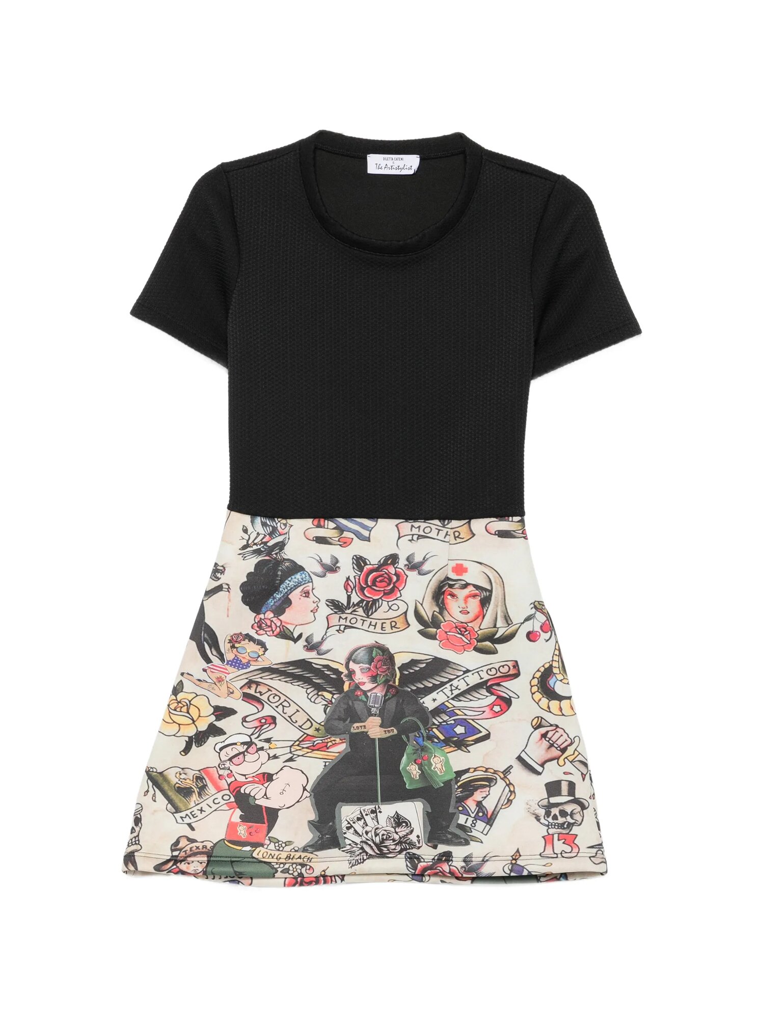 Платье Tattoo-print panelled mini dress