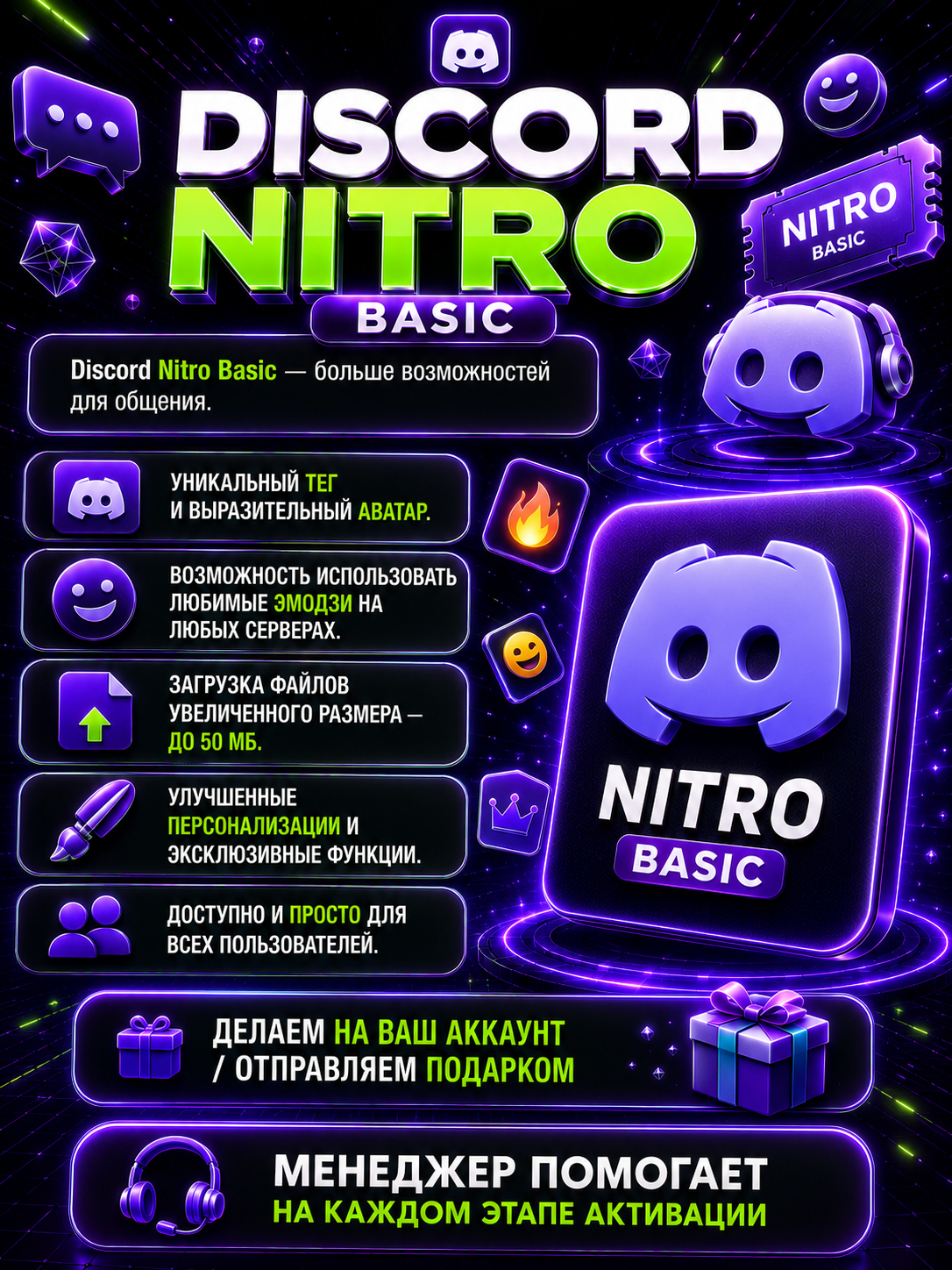 Discord Nitro Basic подписка 1 месяц — фото 1