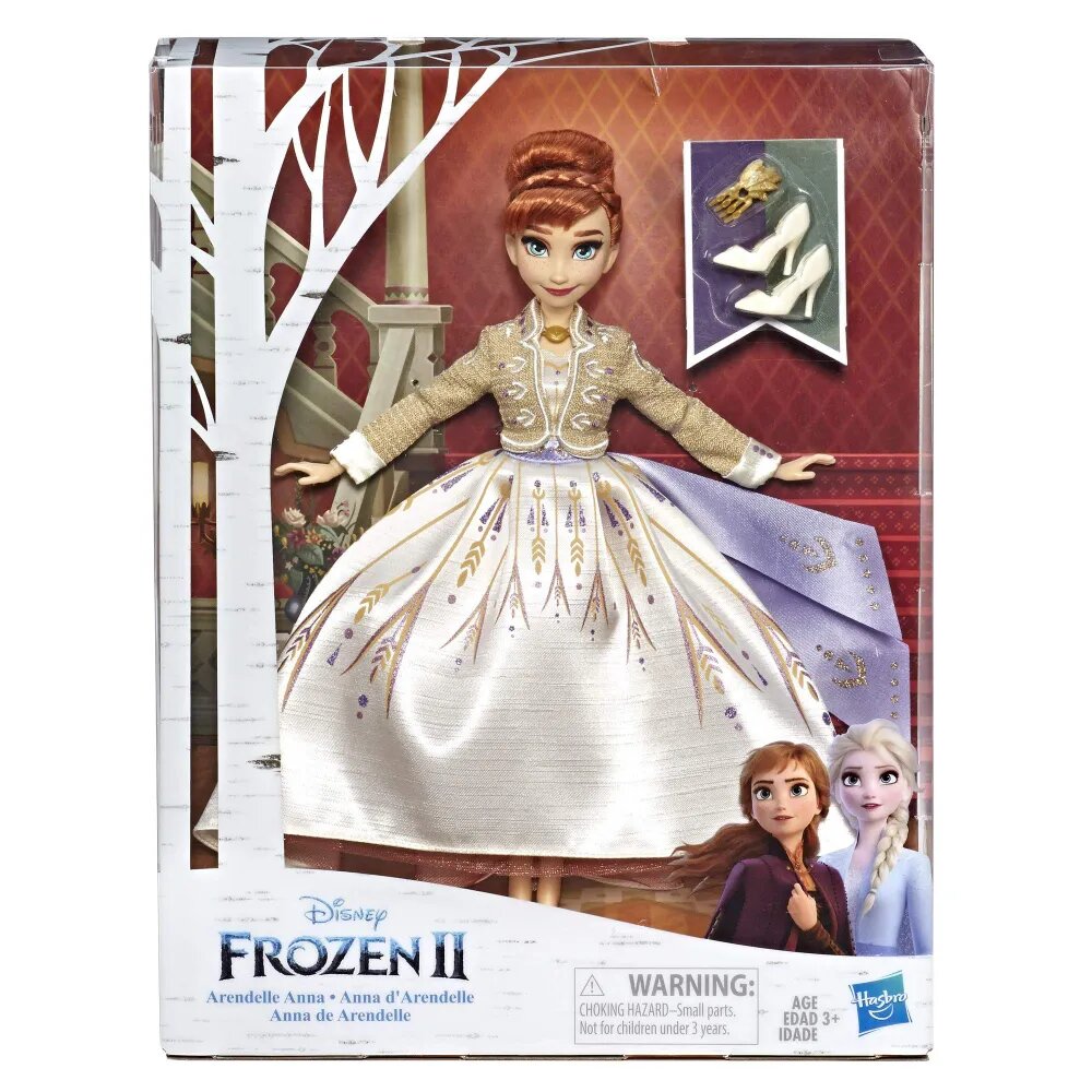 Hasbro Disney Frozen 2 Arendelle Anna Fashion Doll Замороженный Дисней Модная кукла, с удлиненными рыжими волосами, с блестящим белым дорожным платьем, Игрушка для детей от 3 лет
