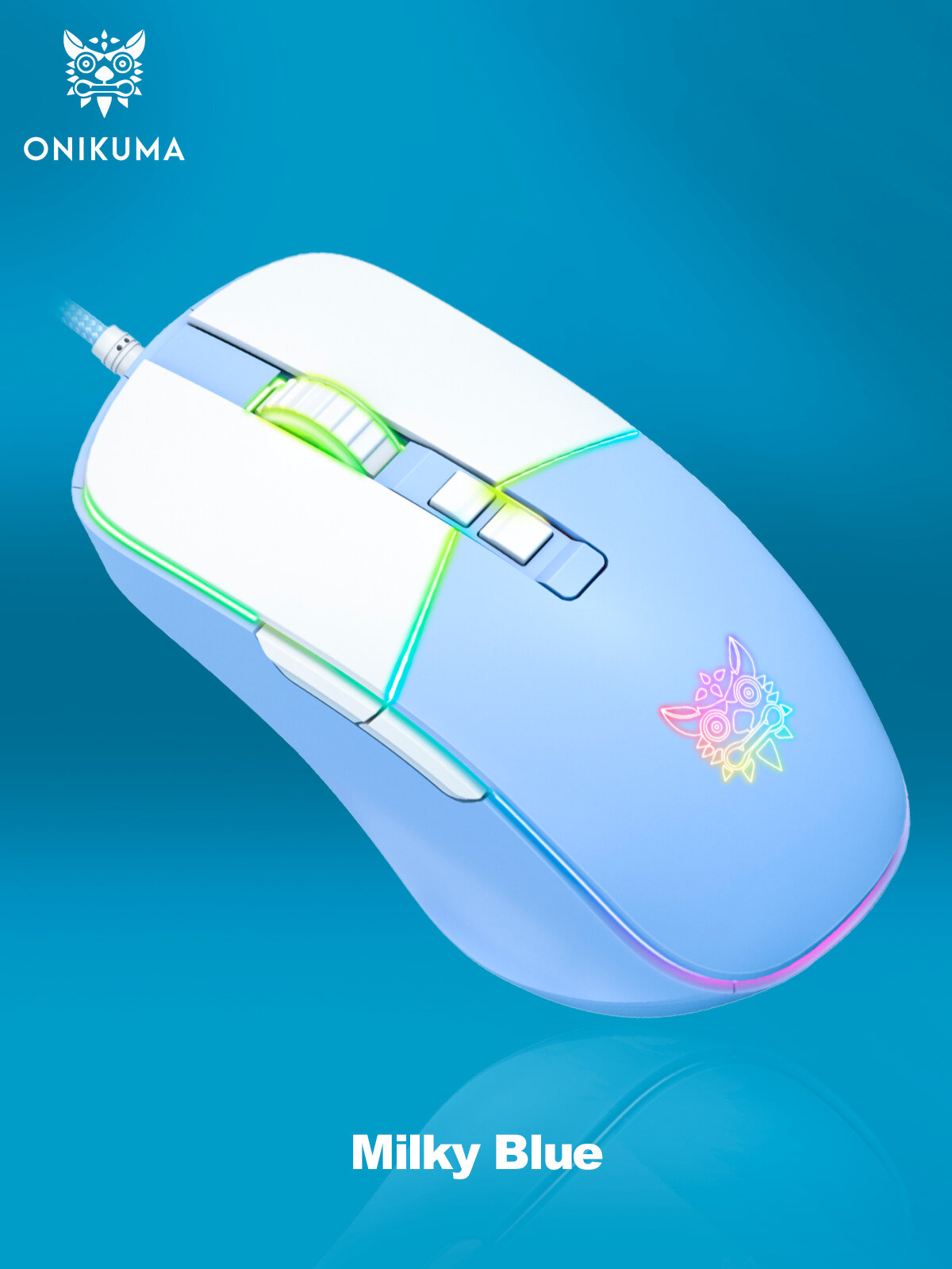 Проводная игровая мышь для компьютера Onikuma Milky Blue с RGB подсветкой