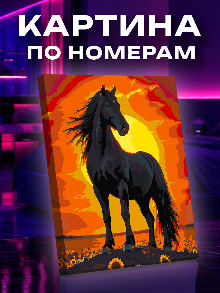 Картина по номерам Жеребец среди подсолнухов