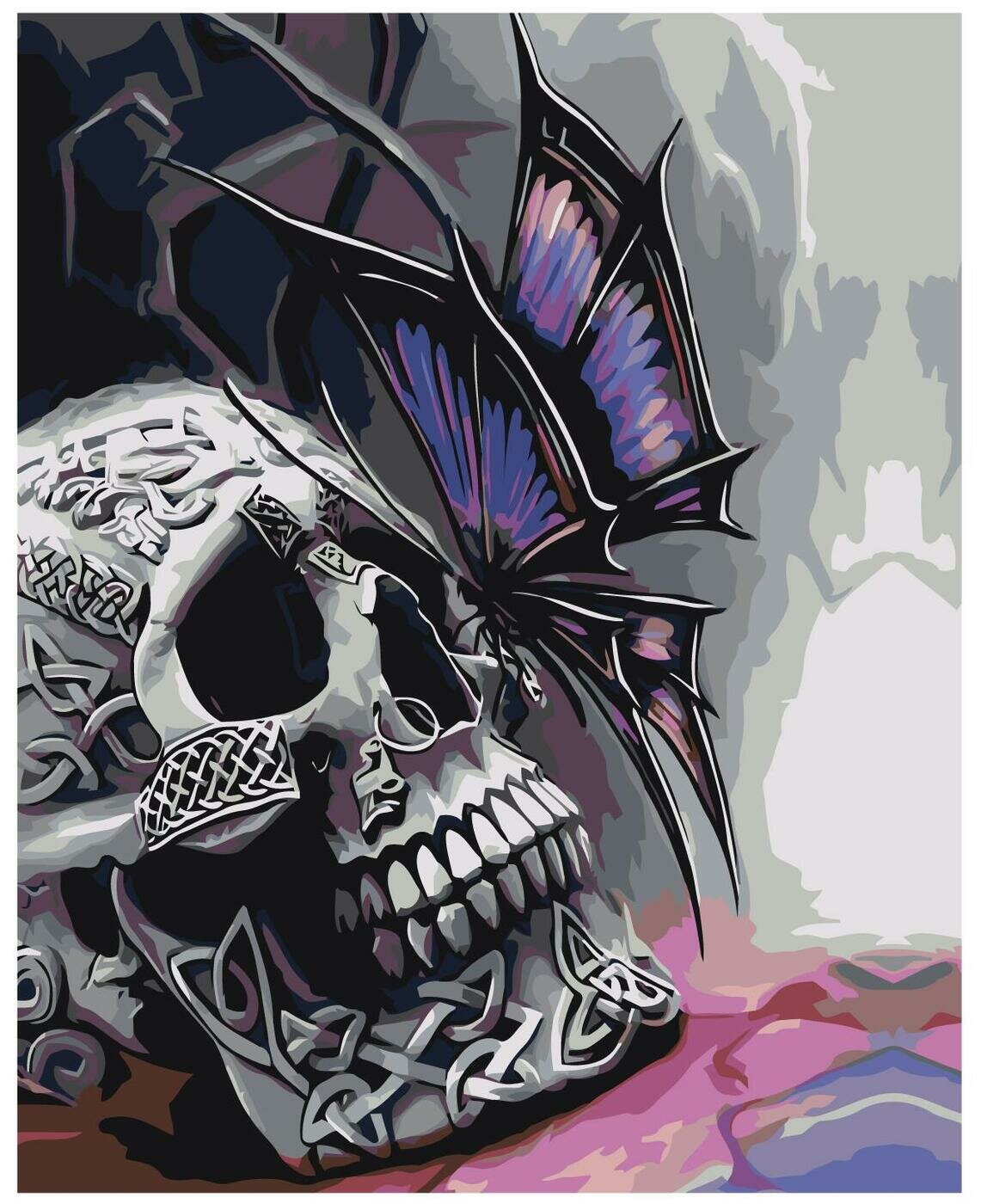 Картина по номерам, 40 x 50, CP07, череп, бабочка