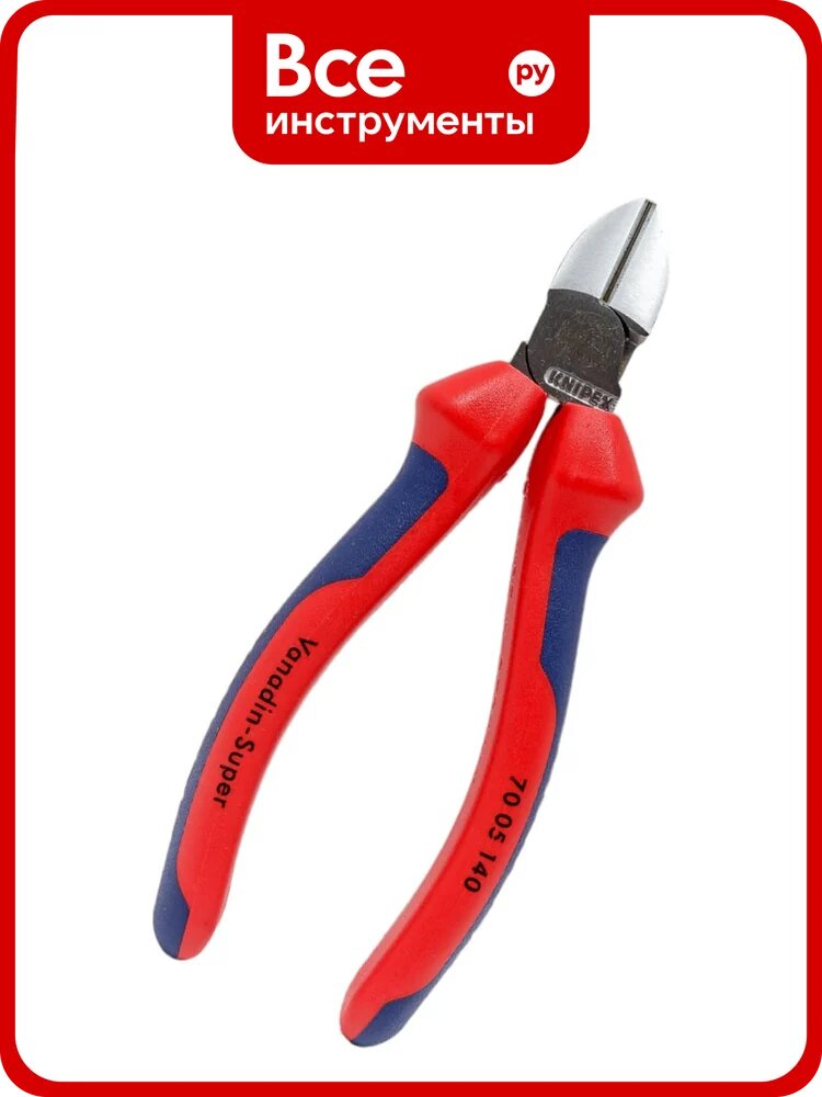 Бокорезы KNIPEX KN-7005140 из спиральной проволоки, диагональные стальные губки, рукоятки двухкомпонентные красно‑синего
