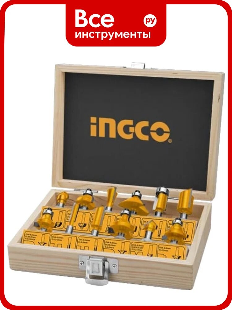 Набор фрез (12 шт; хв-к 6 мм) INGCO AKRT1201