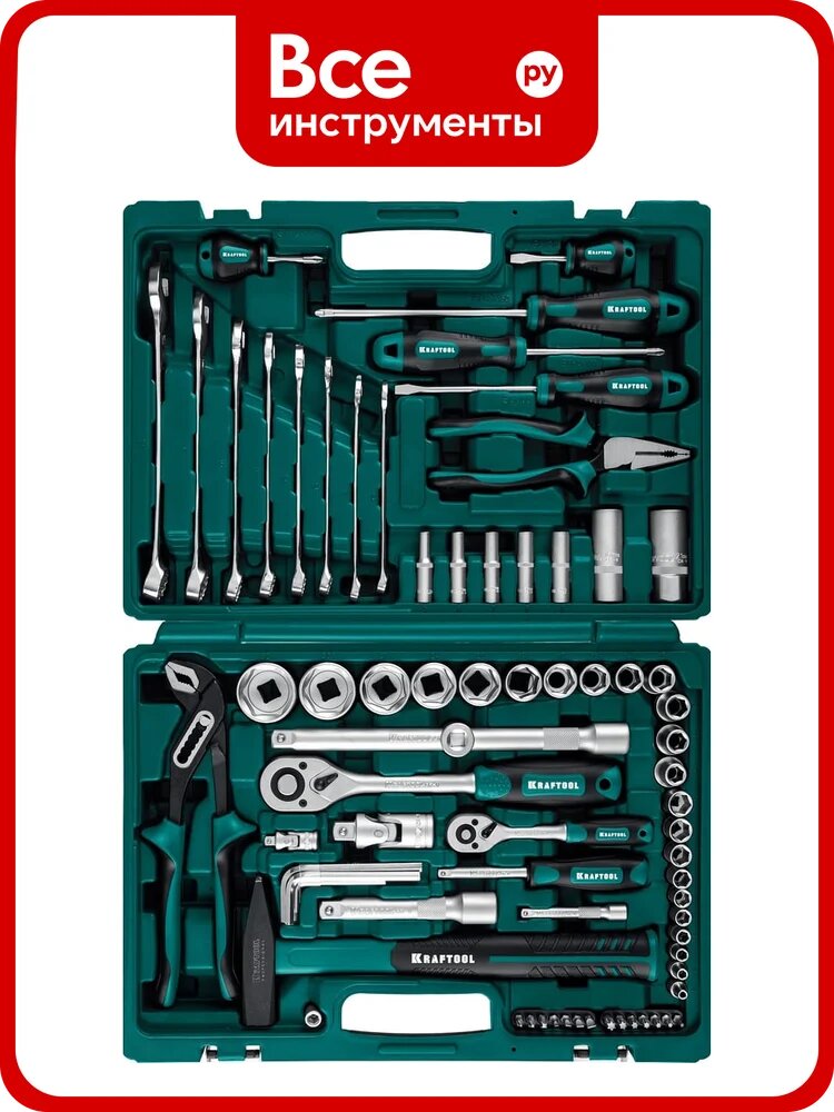 Универсальный набор инструмента KRAFTOOL Extrem-76 76 предм, (1/2"+3/8"+1/4") 27889-H76