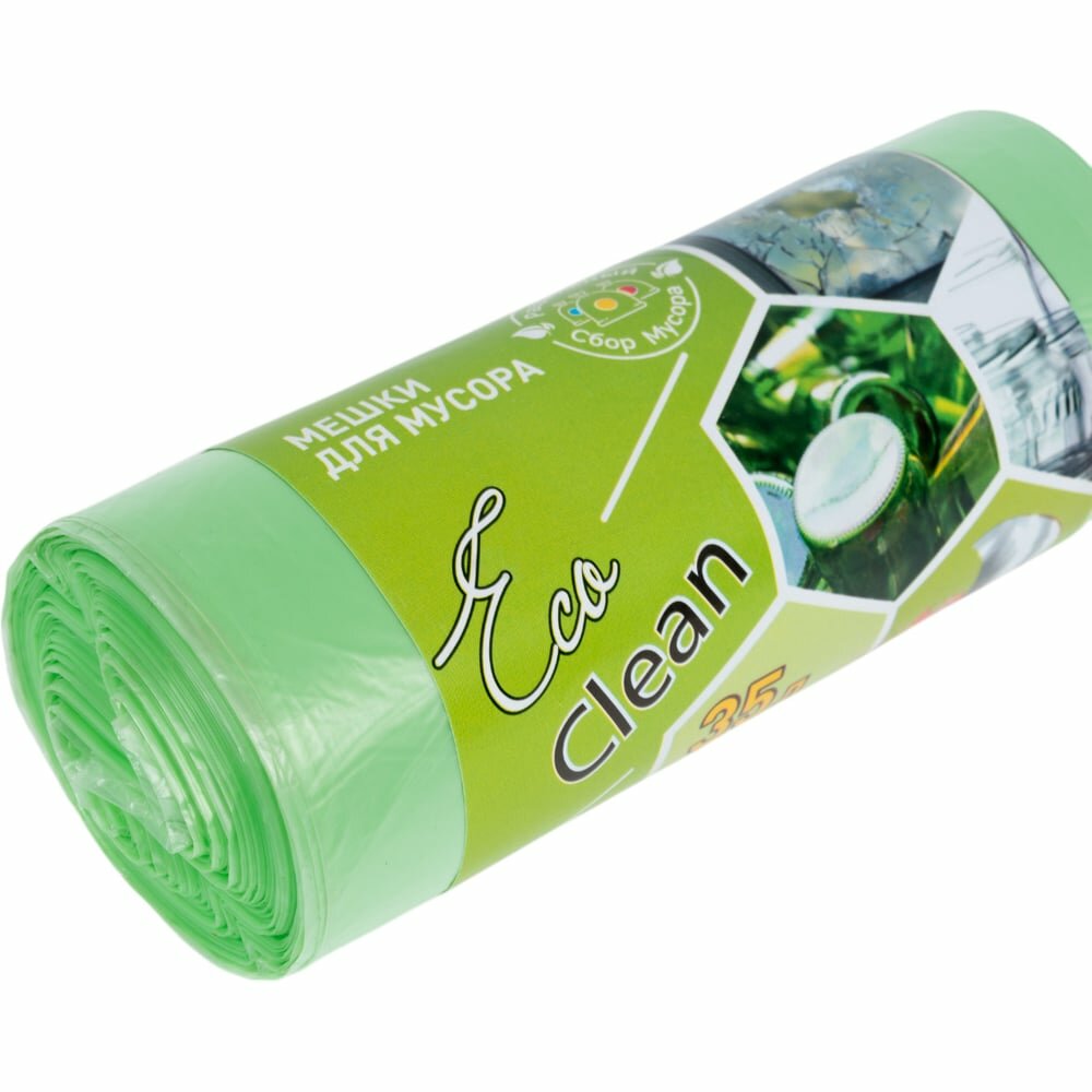Мешки Ecoclean (35 л, 30 шт, ПНД , зеленый, 8 мкм, 48х58 см) Концепция Быта 3798 — фото 1