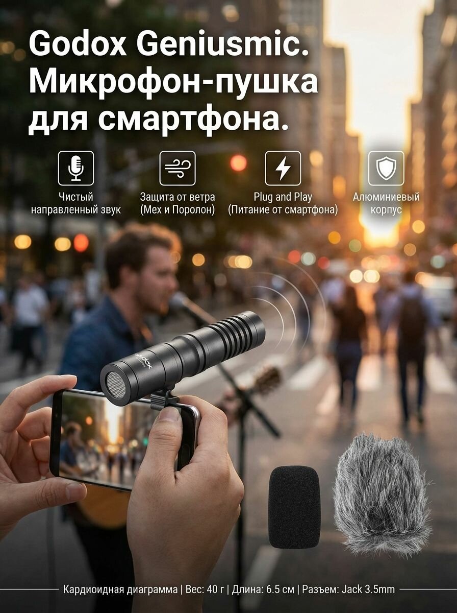 Микрофон пушка Godox Geniusmic для смартфона