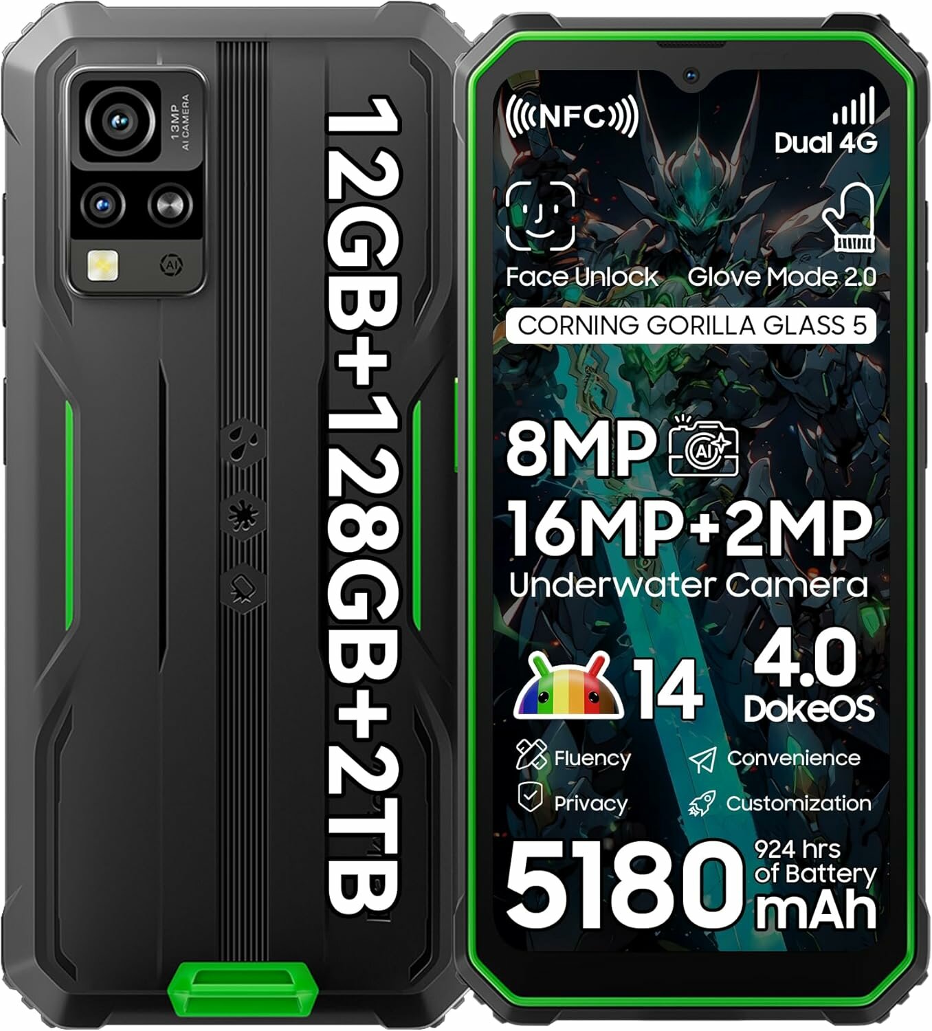Blackview BV4800 Pro Android 14, 12 ГБ + 128 ГБ, 6,56-дюймовый HD, 5180 мАч