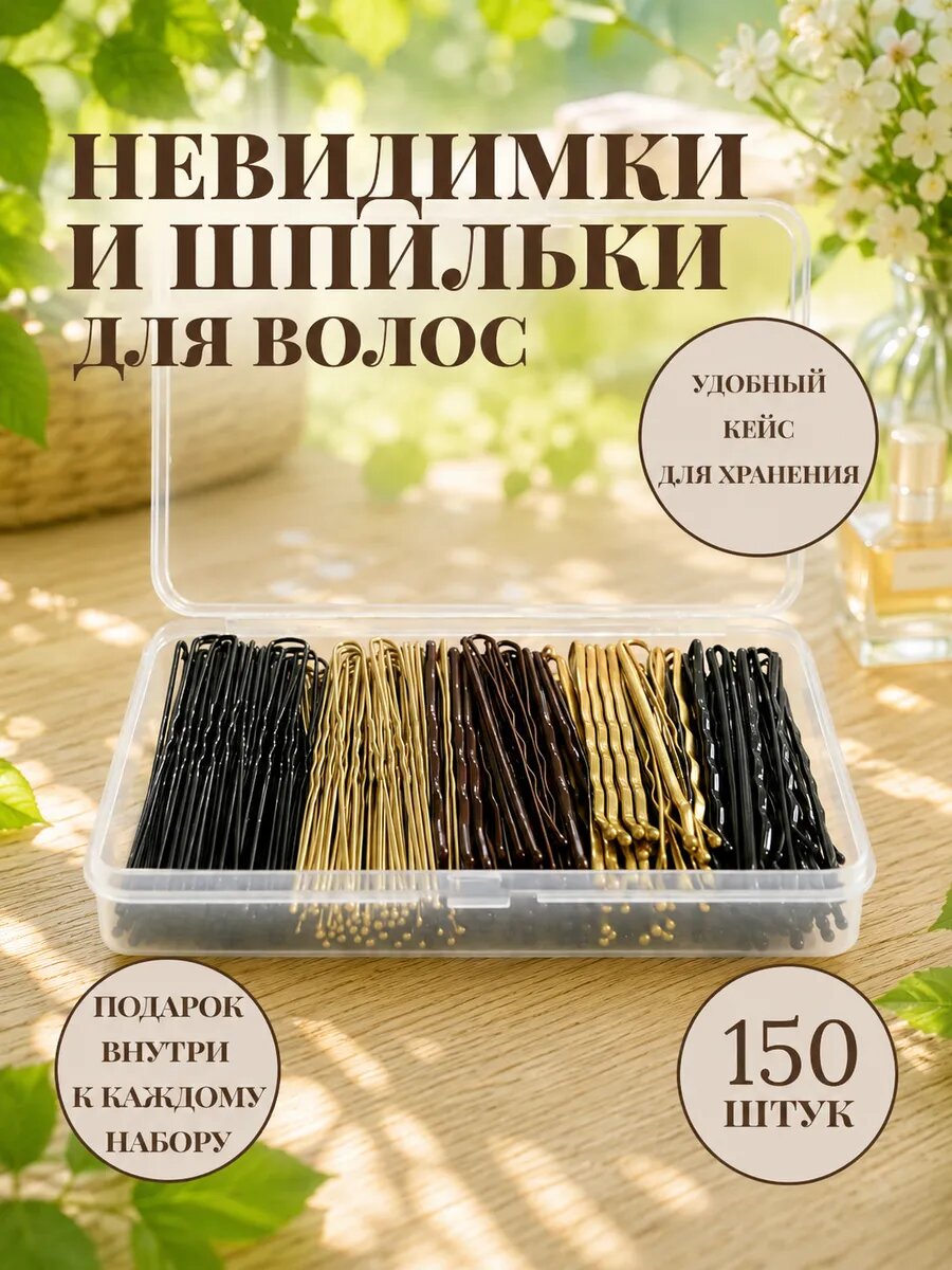 Невидимки и шпильки для волос для создания причесок, в кейсе 150 штук