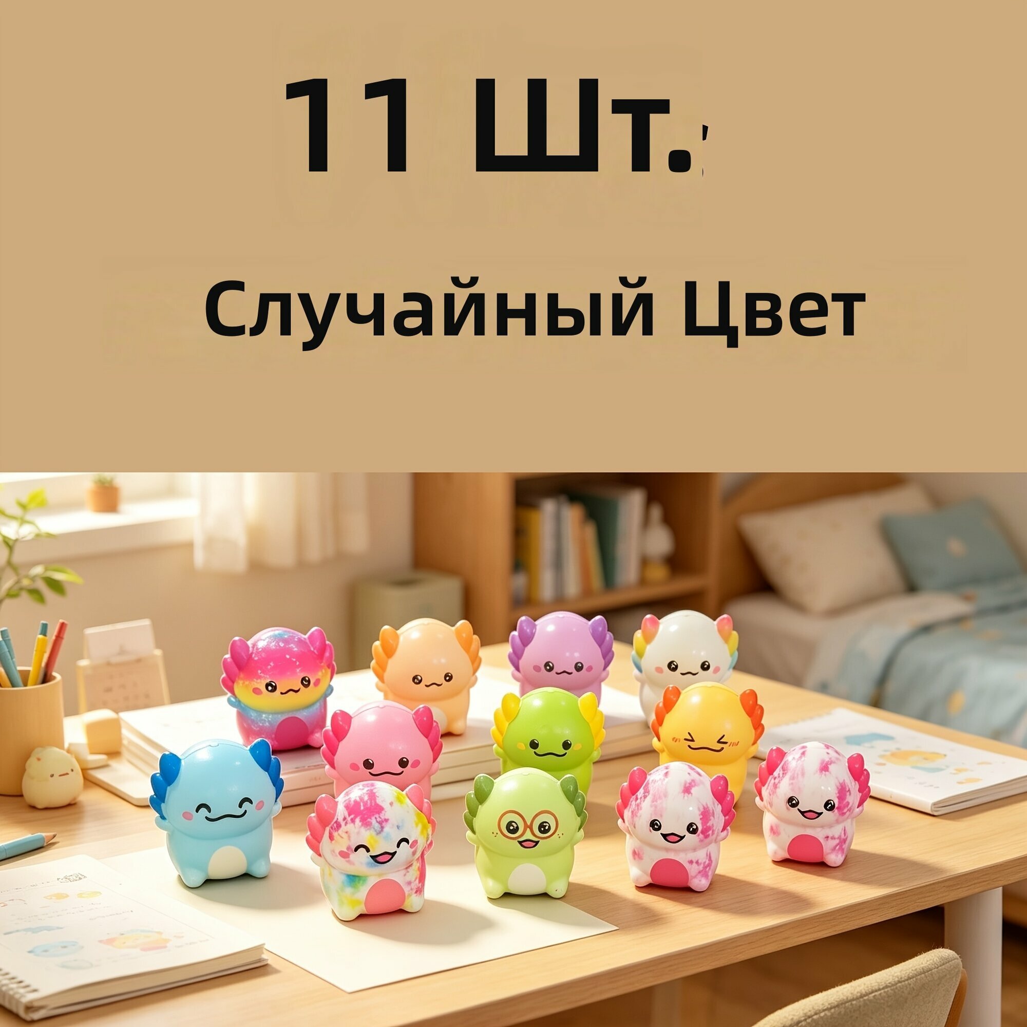 11 цветных мультяшных шестиугольных сквишей-аксолотлей, мягкие медленно восстанавливающиеся игрушки для релаксации, подарки для детей