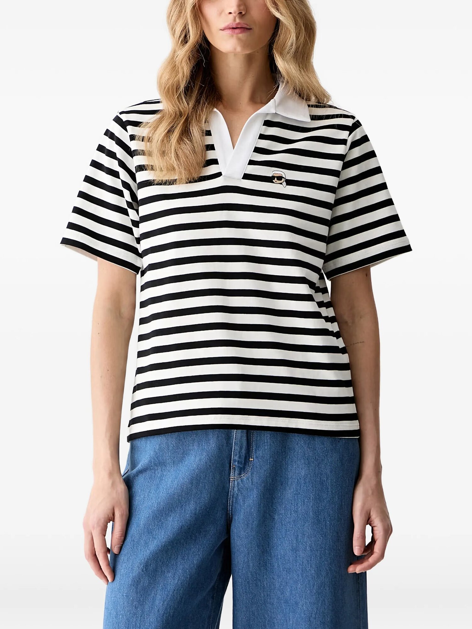 Рубашка Striped logo-patch polo shirt