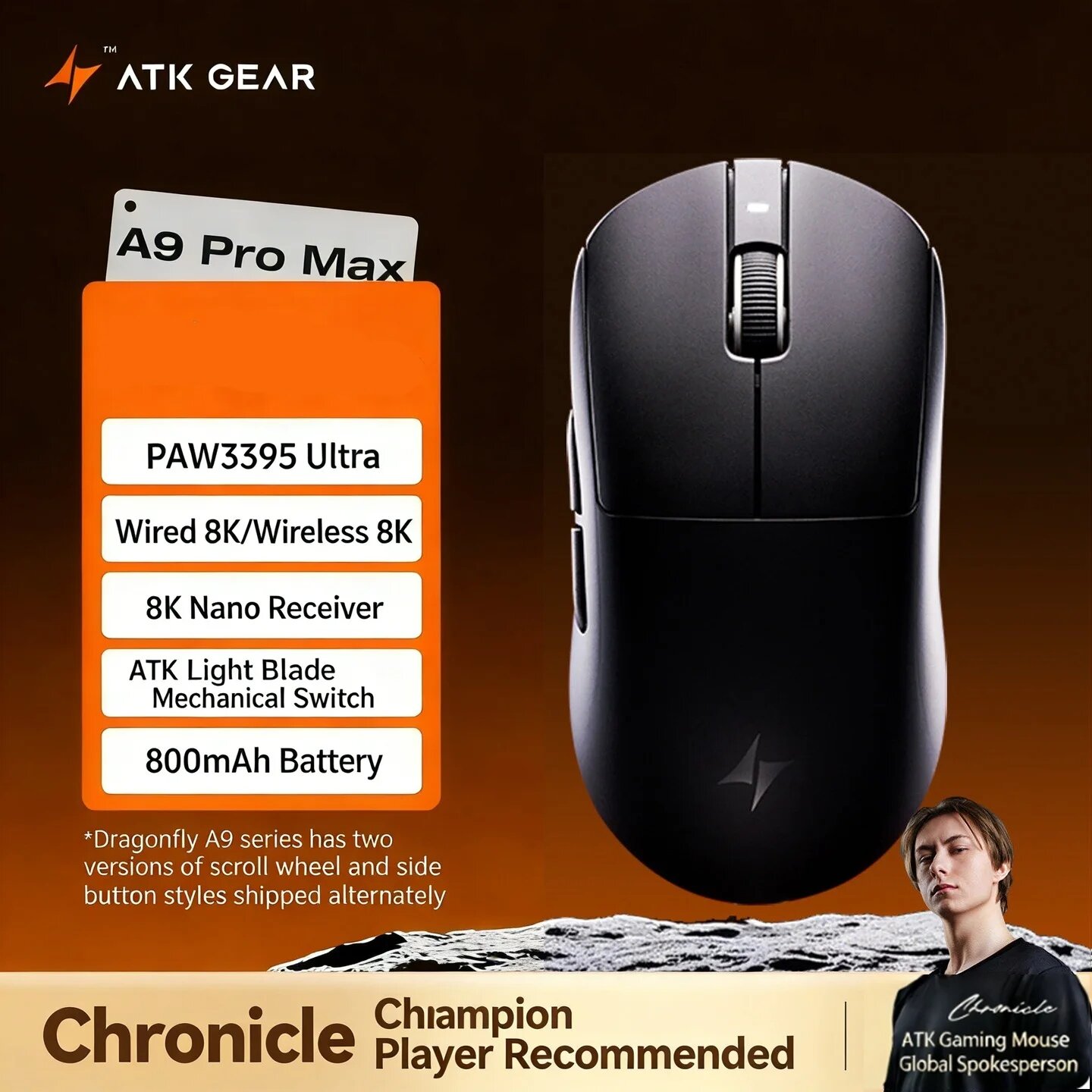 Беспроводная игровая мышь ATK A9 Air Tri Mode 42000 DPI A9 Pro Max Black