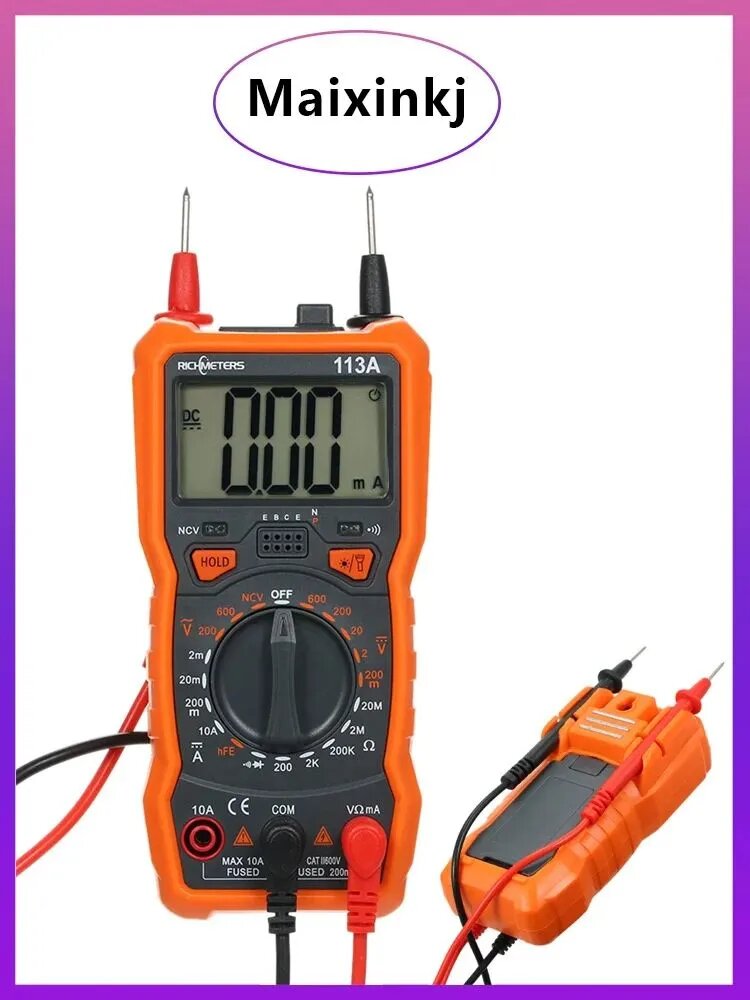 3. Цифровой мультиметр RICHMETERS RM113A 2000 отсчетов, с измерением напряжения, тока, hFE, магнитным креплением и подсветкой-DKD-CJ0821