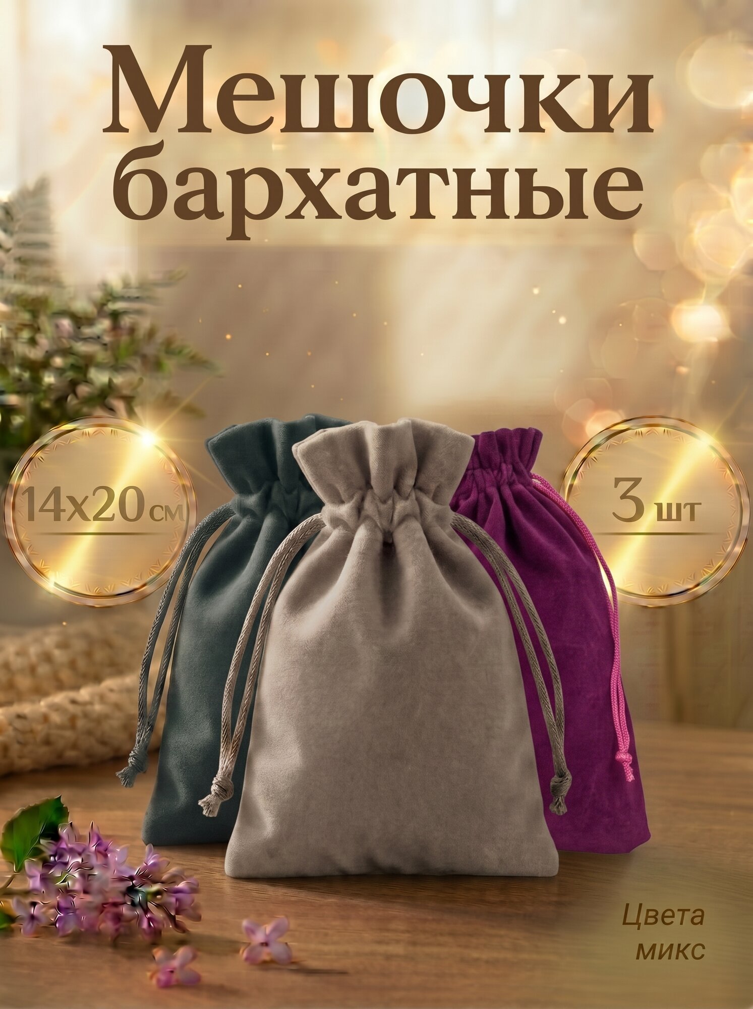 Мешочки бархатные 14х20 см для хранения карт Таро, украшений и подарков