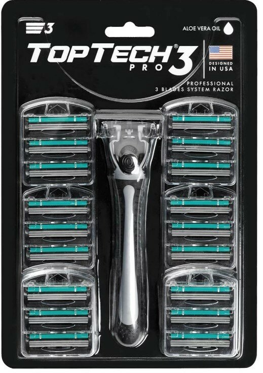 Бритвенный станок TopTech "Pro 3" мужской, 25 сменных кассет, совместимы с Gillette Blue 3 (RMP3-025)