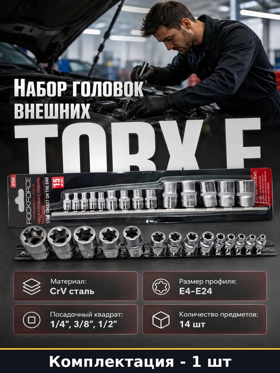 Набор головок с посадочным квадратом 14 предметов CrV