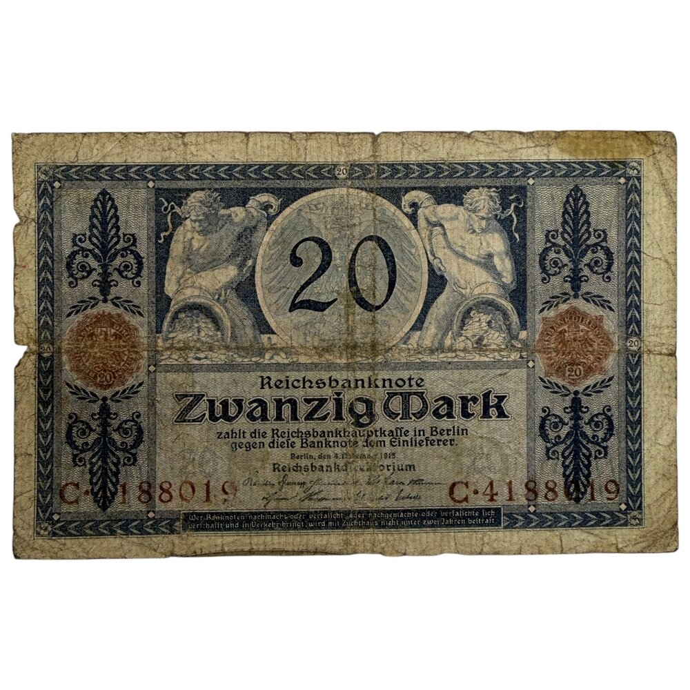 Германская империя (Германия) 20 марок 1915 г. (Литера E) (Серия C)