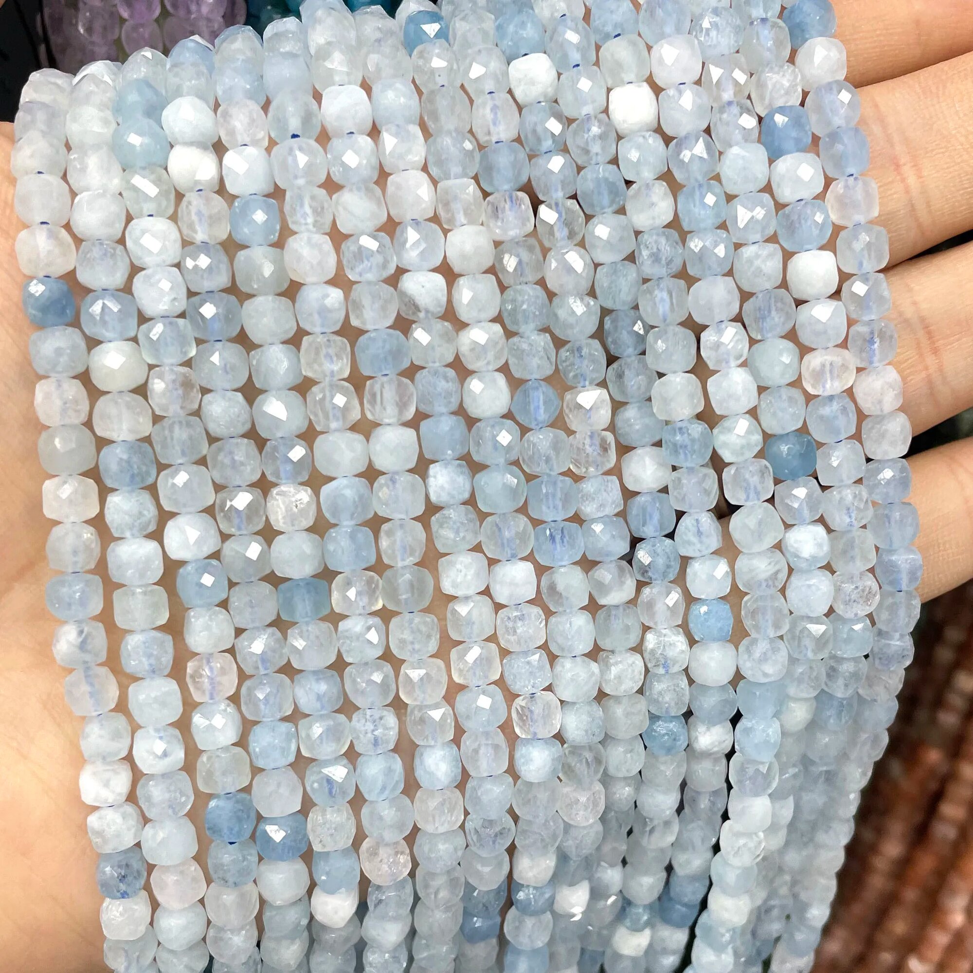 Бусины для браслета SYSRXLR 4 мм, аквамарин, гранат, турмалин, апатит Aquamarine