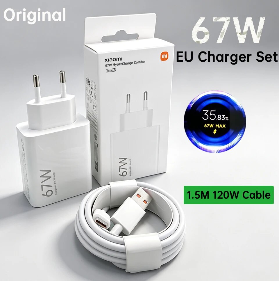 Оригинальное зарядное устройство Xiaomi 67W, зарядка Type-C, Mi Hyper Зеленый, EU with 1.5m cable