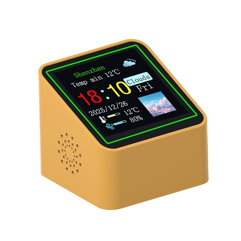 6-в-1 умная WiFi метеостанция с часами, термометром и гигрометром, настольный электронный декор с обоями, портативная (размером с яйцо) для дома и офиса (только 2.4 ГГц WiFi, 5.0 ГГц не поддерживается), желтый цвет