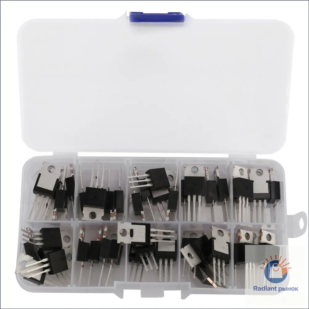Набор транзисторов (IGBT, MOSFET) в пластиковом кейсе, для электроники и ремонта