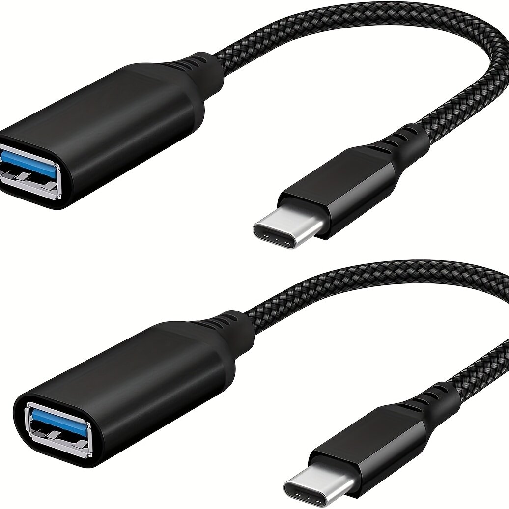 Адаптер USB Type-C на USB 3.0 OTG Data Cable, черный, 2 шт, для Samsung S25FE Plus, совместим с iPhone 17/16 Pro Max/16 Plus/16E, USB-C мужской — USB-A женский, портативный OTG кабель-переходник
