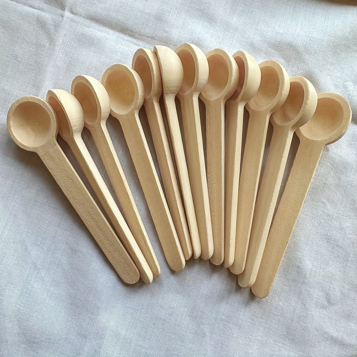 Бамбуковые ложки маленькие с длинной ручкой, набор 12 шт, 10×2.5 см