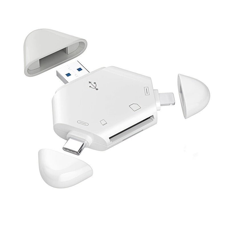 3-в-1 универсальный картридер для телефонов Android (Type-C), iPhone (Lightning) и карт SD/TF, белый