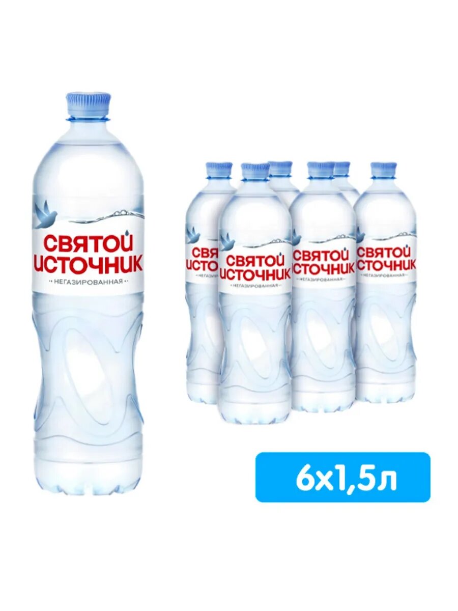 Святой источник Вода негазированная питьевая, 6 шт по 1.5 л