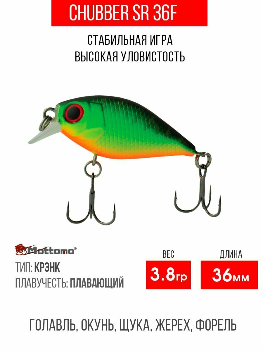 Воблер для рыбалки Mottomo Chubber SR 36F 3,8g Ghost Tiger, крэнк плавающий для спиннинга. Приманка на голавля, форель, окуня, жереха