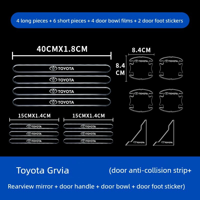 Полный комплект защиты Toyota Granvia: 6 коротких бамперных полос + 4 пленки + 4 длинных бамперных полос + 2 наклейки