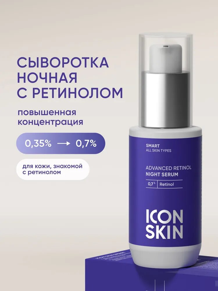 ICON SKIN Ночная сыворотка с 0,7% ретинола, для всех типов кожи, 30 мл