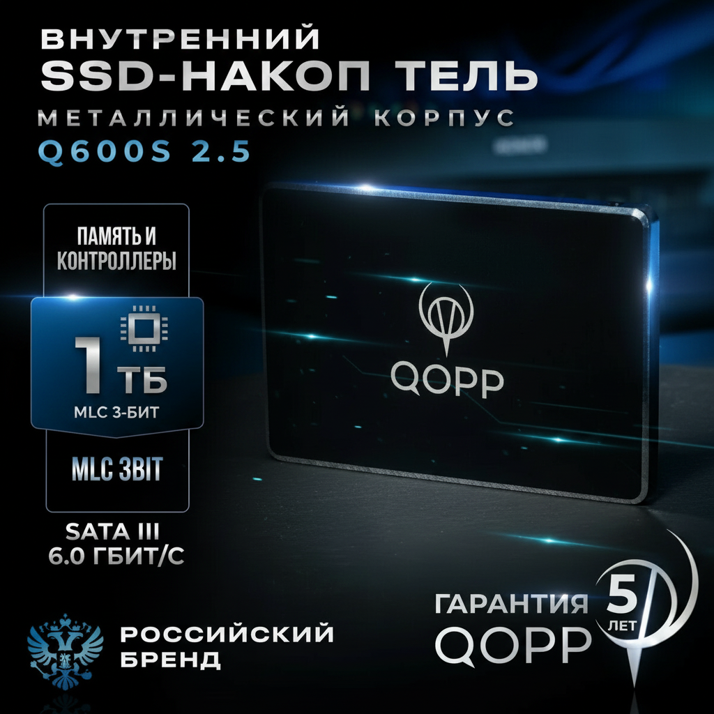 SSD QOPP 1TB 2.5 SATA3 внутренний твердотельный быстрый металл надежный для офиса и дома
