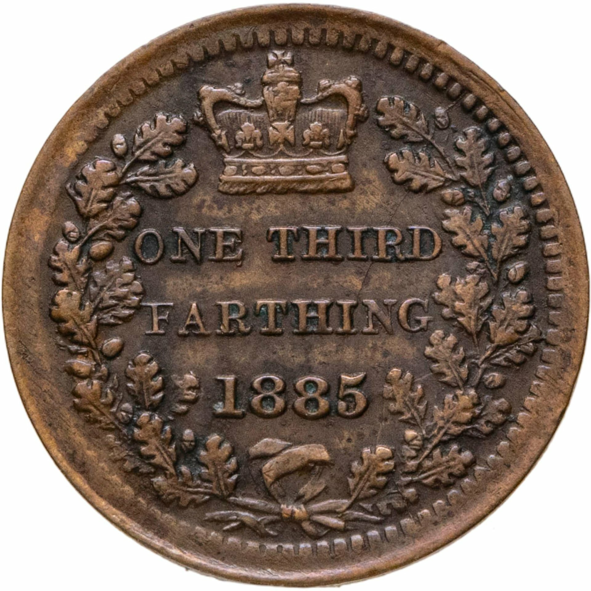 Великобритания 1/3 фартинга farthing 1885 для Мальты, Бронза, в сохранности XF-AU