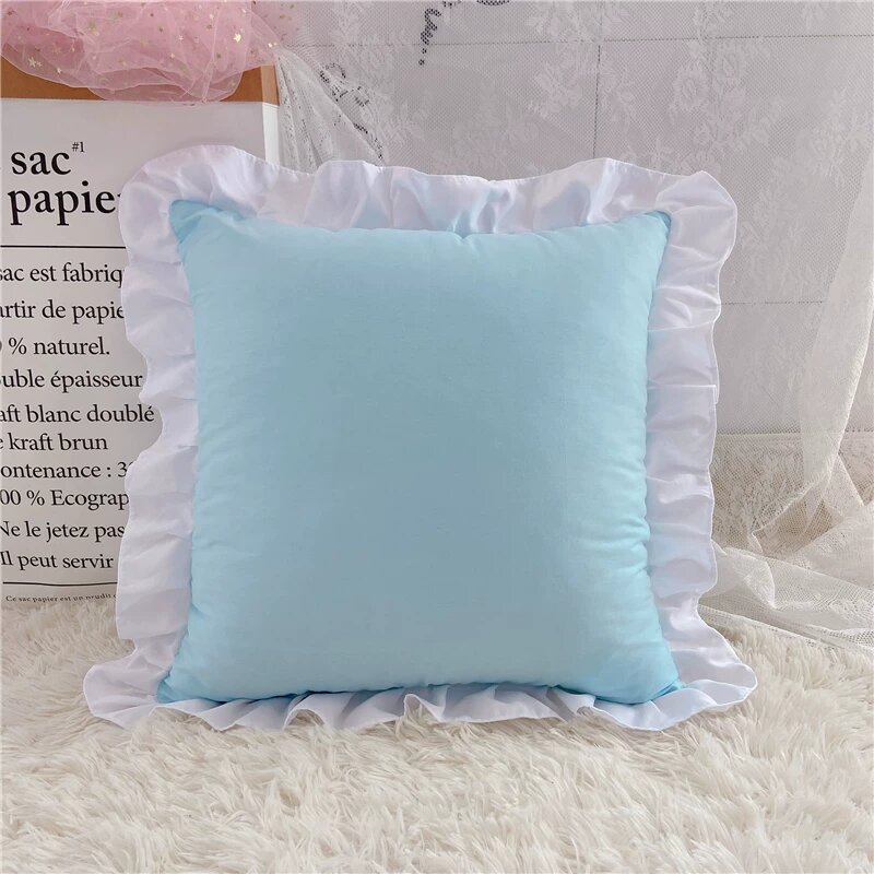 Кружевная квадратная подушка, 45x45см, однотонный синий для акцента дивана