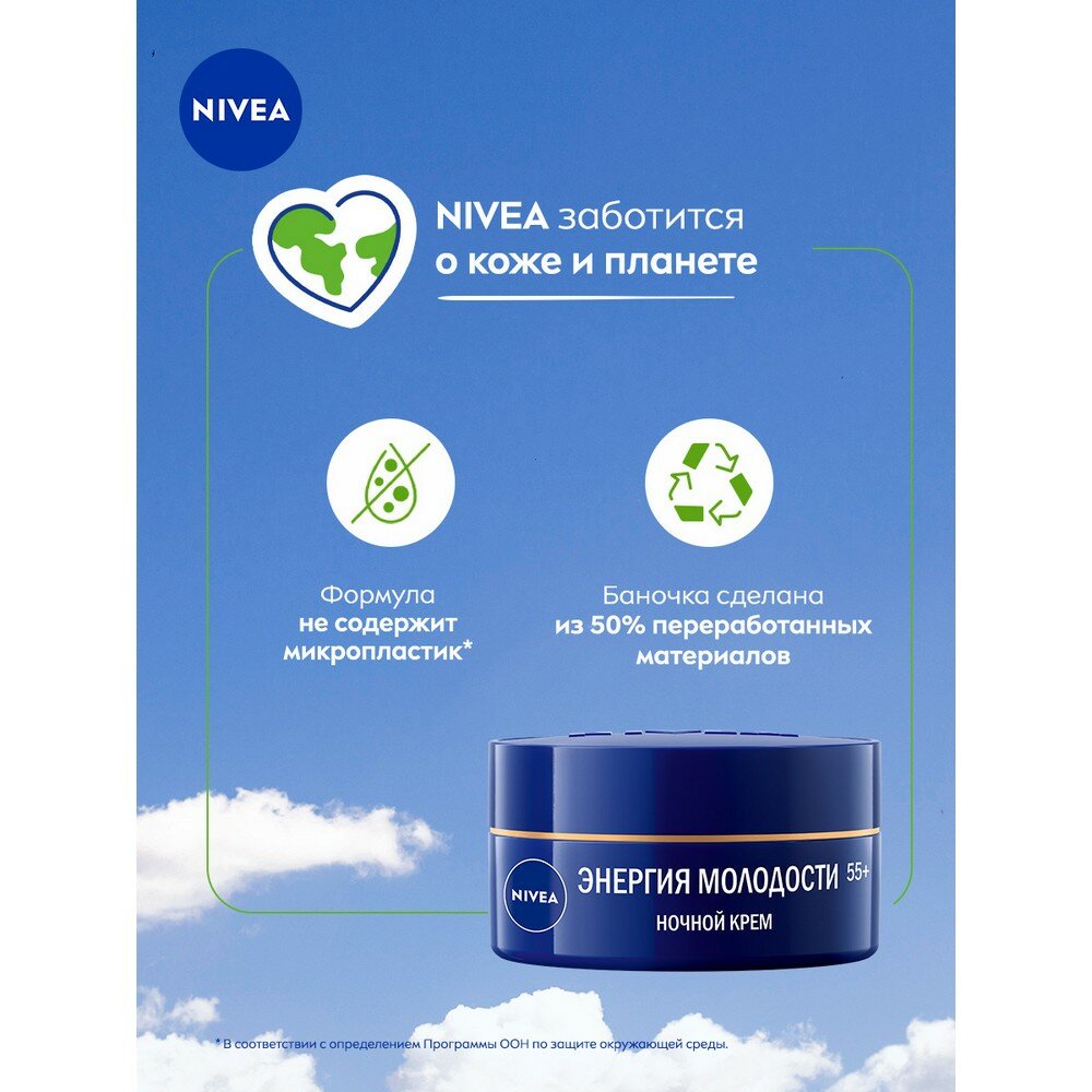 Ночной антивозрастной крем для лица NIVEA Энергия молодости 55+ 50мл