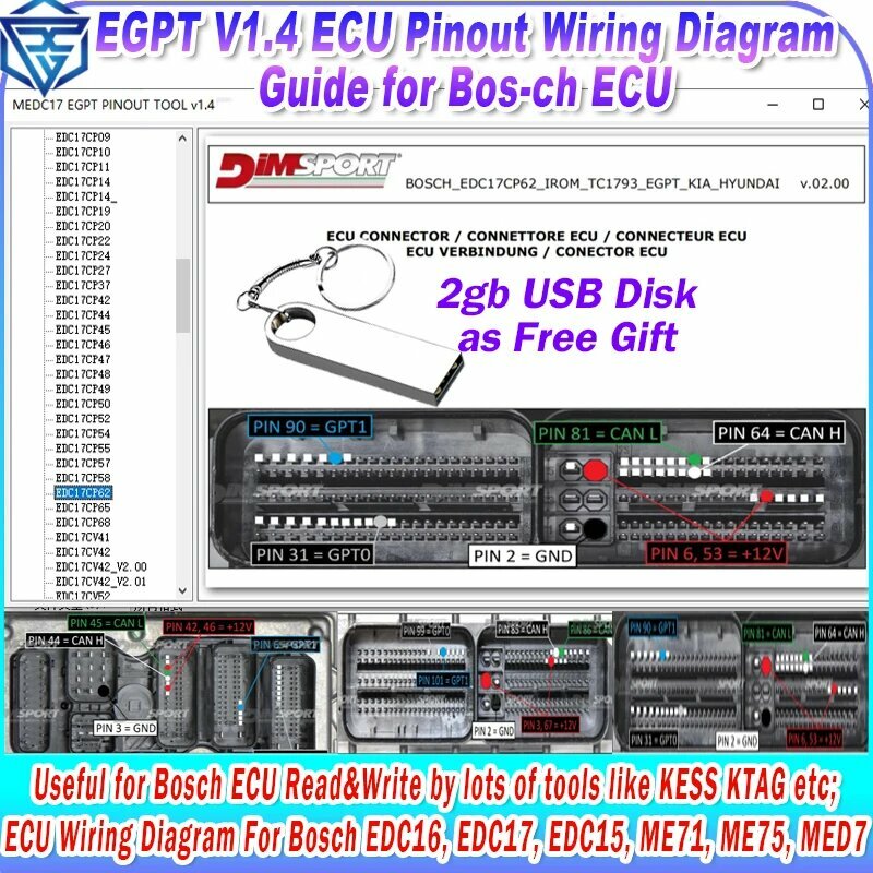 Схема распиновки ЭБУ EGPT V1.4 Программное соединение для Bosch ECU EGPT Connection Boot ЭБУ Скамья для распиновки ЭБУ для автомобилей KESS KTAG