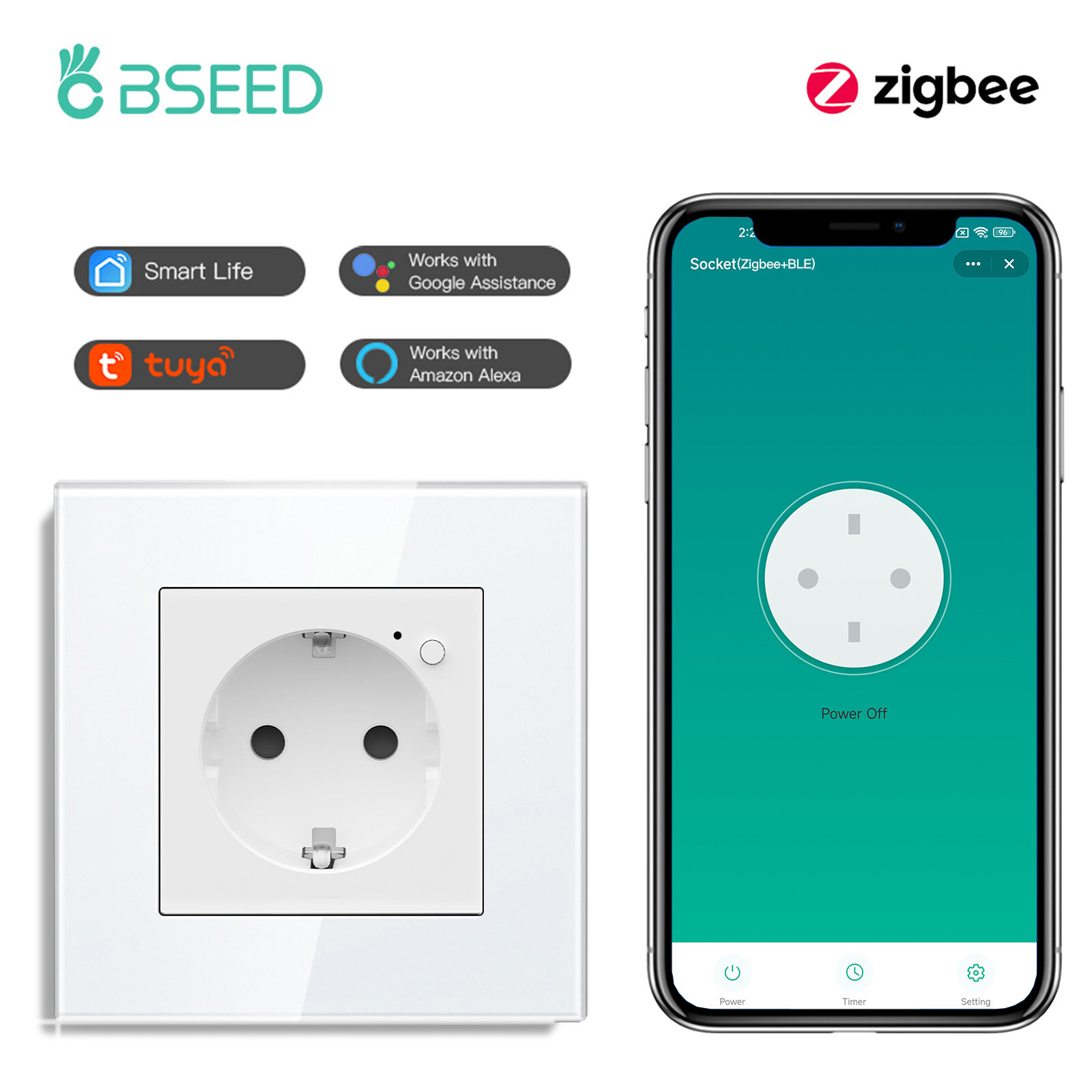 Умная ZIGBEE-розетк, серия E-TOUCH, стеклянная рамка