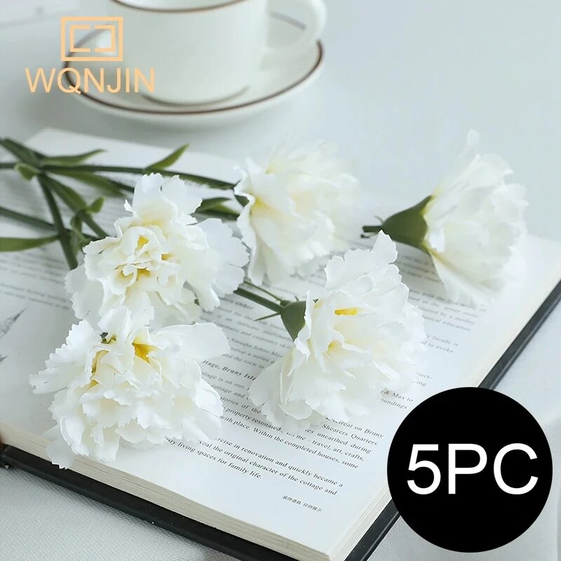 Искусственные белые гвоздики WQNJIN, 5 шт.