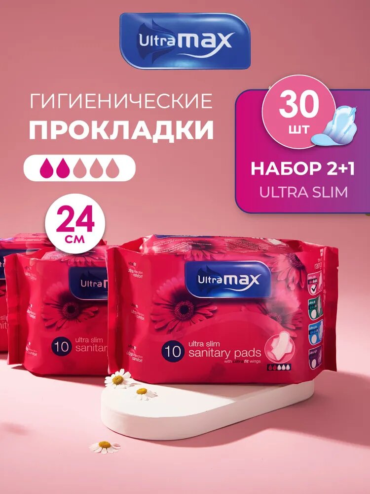 Прокладки женские 30 штук, 2 капли (длина 24 см) UltraMax
