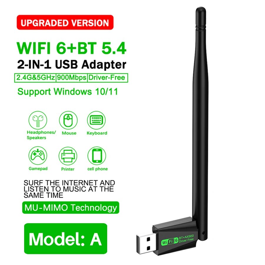 VAORLO WiFi 6 USB адаптер Зеленый, Model A