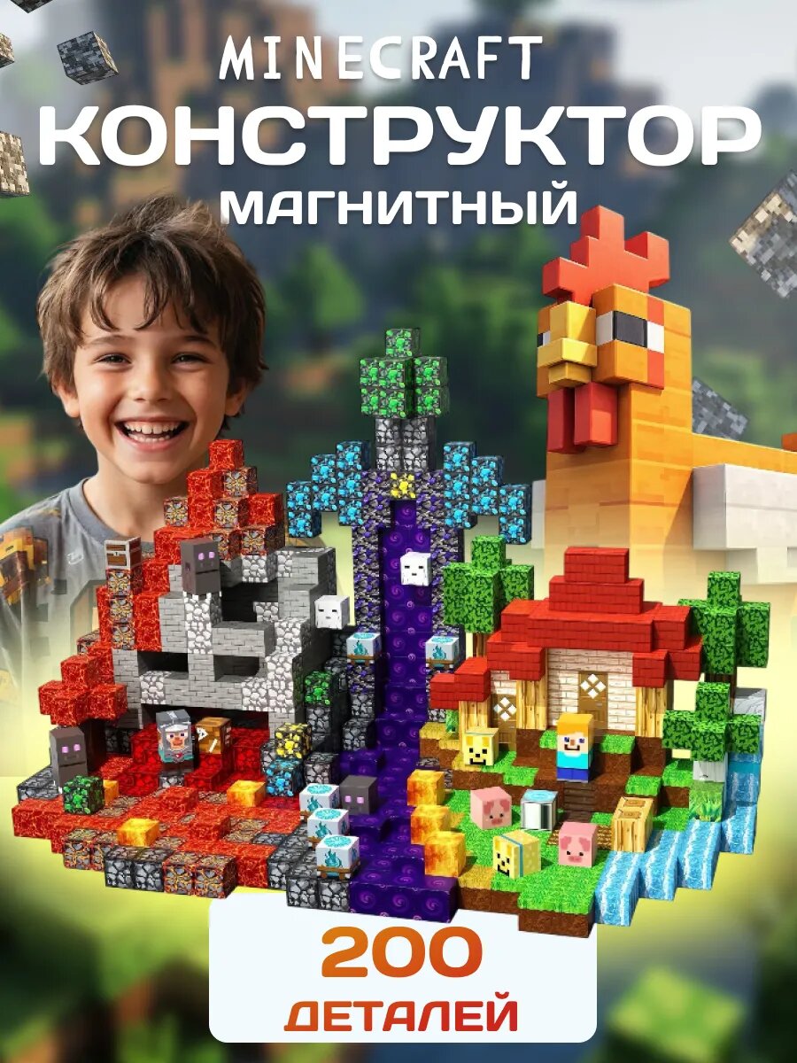 Магнитный конструктор Minecraft 200 деталей