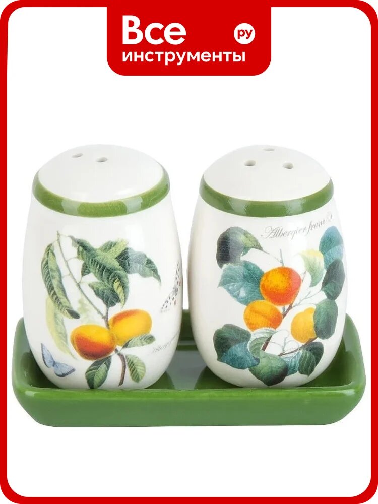 Набор для специй Dolomite солонка/перечница Fruit Garden 11x6х8,5 см, на керамической подставке L2521143