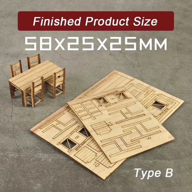 Деревянный набор для сборки миниатюрного стола и стульев 1:35 type B