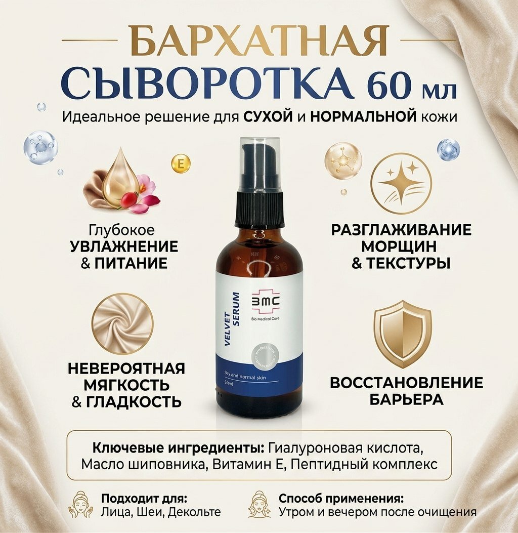 BMC Velvet Serum Бархатная сыворотка для сухой и нормальной кожи, 60 мл