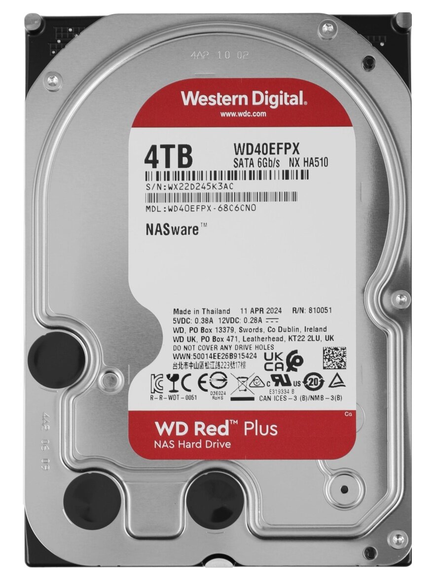 Жесткий диск 3.5" Western Digital WD Red Plus 4 ТБ, SATA III, 256 Mb, 5400 rpm (WD40EFPX)